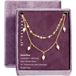 Chelsea28 Set Of 2 Freshwater Pearl And Link Necklaces - White- Gold