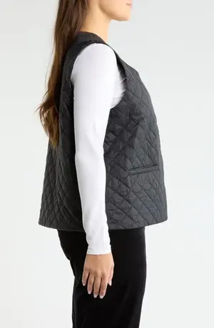 Eileen Fisher Diamond Quilted Recycled Nylon Vest - Black