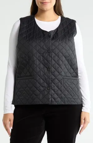 Eileen Fisher Diamond Quilted Recycled Nylon Vest - Black