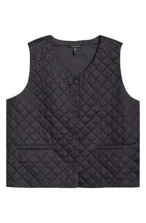 Eileen Fisher Diamond Quilted Recycled Nylon Vest - Black