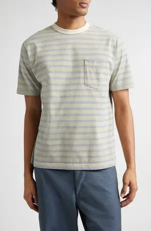 BEAMS Pinstripe Pocket T-shirt