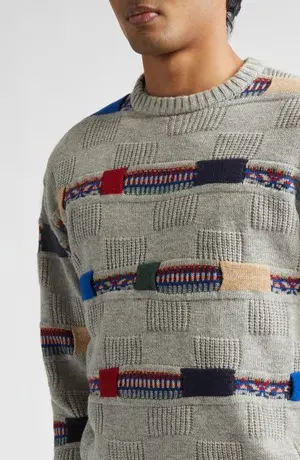 BEAMS Fair Isle Stripe Jacquard Wool Blend Sweater