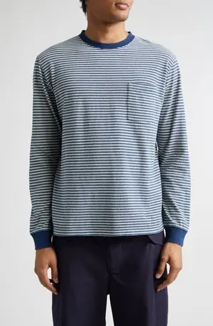 BEAMS Indigo Stripe Pocket T-shirt