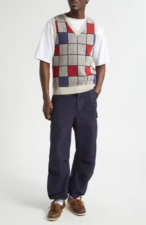 BEAMS Block Pattern Wool-blend Sweater Vest