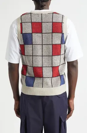 BEAMS Block Pattern Wool-blend Sweater Vest