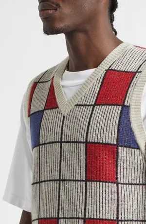 BEAMS Block Pattern Wool-blend Sweater Vest