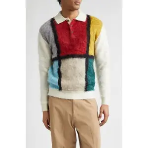 BEAMS Shaggy Wool And Mohair Blend Polo Sweater - White