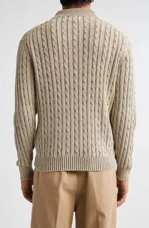 BEAMS Pigment Dyed Cable Knit Cotton Polo
