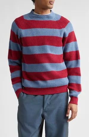 BEAMS Striped Ribbed Roll Neck Sweater