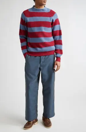 BEAMS Striped Ribbed Roll Neck Sweater