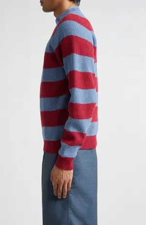 BEAMS Striped Ribbed Roll Neck Sweater