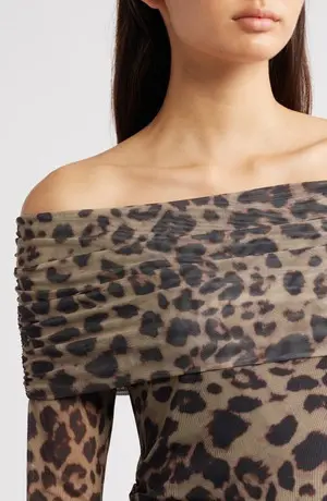 ICHI Ihparda Print Off-the-shoulder Midi Dress