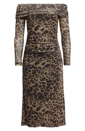 ICHI Ihparda Print Off-the-shoulder Midi Dress