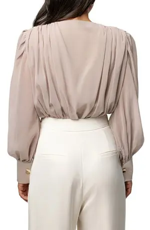 JLUXLABEL Pleated Long Sleeve Bodysuit - Beige