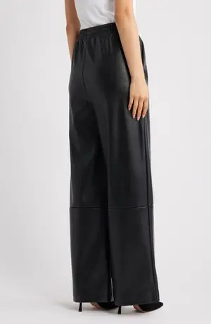 ICHI Ihzoma Faux Leather Wide-leg Pants