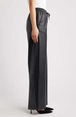 ICHI Ihzoma Faux Leather Wide-leg Pants