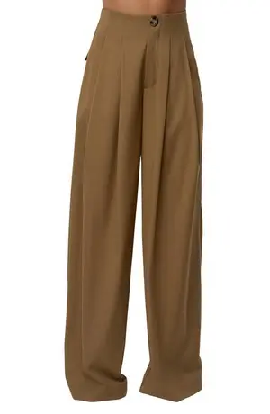 JLUXLABEL Pleated Wide-leg Pants - Tan