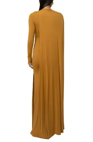 JLUXLABEL Draped Long Sleeve Gown - Gold