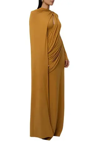 JLUXLABEL Draped Long Sleeve Gown - Gold