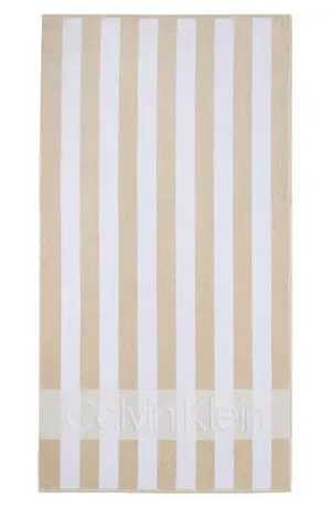 Calvin Klein Logo Stripe 2-piece Beach Towel Set - Medium Beige
