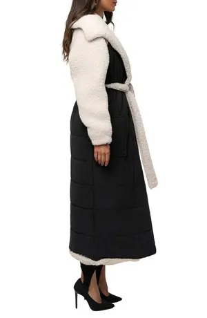 JLUXLABEL Quilted Longline Coat With Fleece Lining
