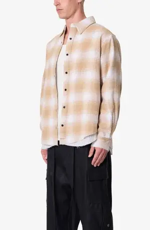 Mnml Oversize Plaid Double Layered Cotton Flannel Snap-up Overshirt