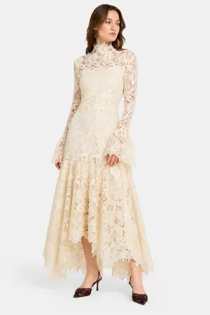 VASILIKI Leila High Neck Lace Dress - Cream