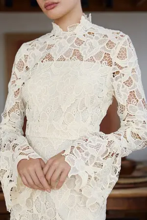 VASILIKI Leila High Neck Lace Dress - Cream