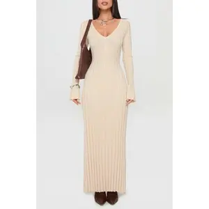 Princess Polly Gratuita Long Sleeve Maxi Sweater Dress - Cream