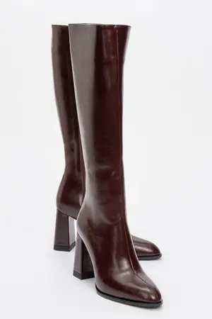 PROLOGUE SHOES Knee High Heel Boots - Burgundy