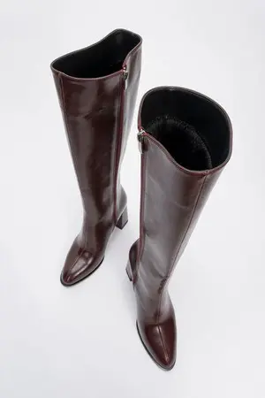 PROLOGUE SHOES Knee High Heel Boots - Burgundy