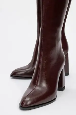PROLOGUE SHOES Knee High Heel Boots - Burgundy