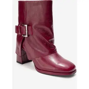 FOREVER & ALWAYS SHOES Lore Leather Buckle Boots - Burgundy Patent