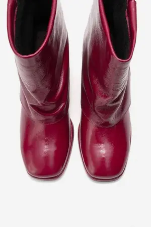 FOREVER & ALWAYS SHOES Lore Leather Buckle Boots - Burgundy Patent