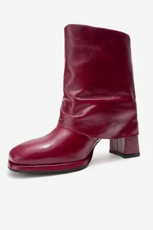 FOREVER & ALWAYS SHOES Lore Leather Buckle Boots - Burgundy Patent
