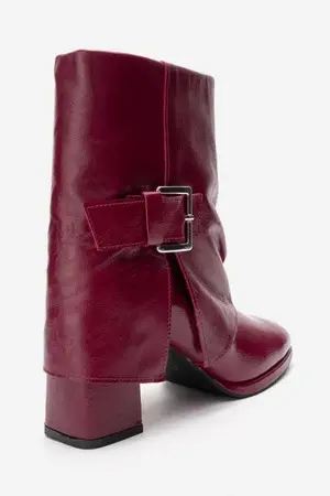 FOREVER & ALWAYS SHOES Lore Leather Buckle Boots - Burgundy Patent