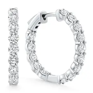 BLISS DIAMOND 3ct Diamond Lab Grown Inside Outside Hoop Earrings - 14k White Gold
