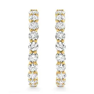 BLISS DIAMOND 3ct Diamond Lab Grown Inside Outside Hoop Earrings - 14k Yellow Gold