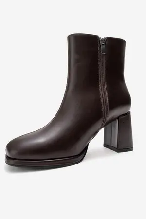 FOREVER & ALWAYS SHOES Napoli Leather Block Heel Boot - Brown