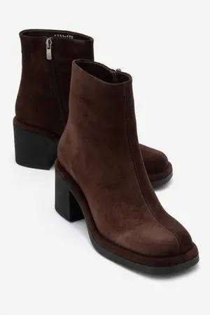 FOREVER & ALWAYS SHOES Junae Leather Block Heel Boot - Brown Suede