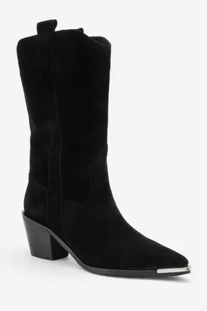 FOREVER & ALWAYS SHOES Leather Western Boots - Black Suede