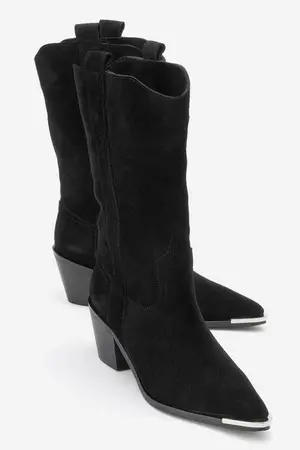 FOREVER & ALWAYS SHOES Leather Western Boots - Black Suede