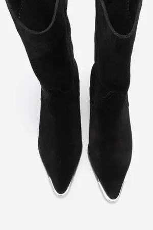 FOREVER & ALWAYS SHOES Leather Western Boots - Black Suede