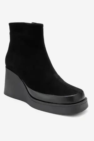 FOREVER & ALWAYS SHOES Livia Leather Wedge Ankle Boots - Black