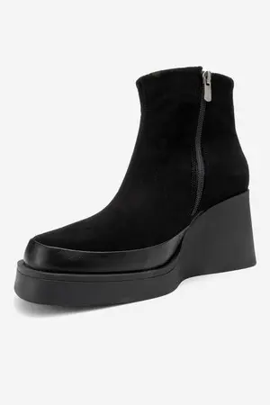 FOREVER & ALWAYS SHOES Livia Leather Wedge Ankle Boots - Black