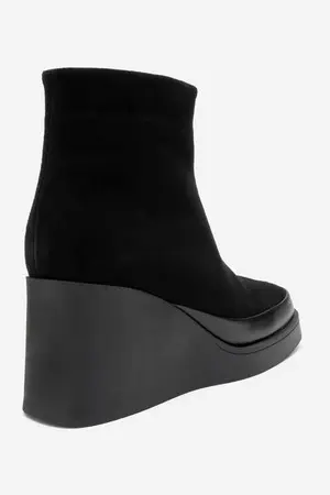 FOREVER & ALWAYS SHOES Livia Leather Wedge Ankle Boots - Black