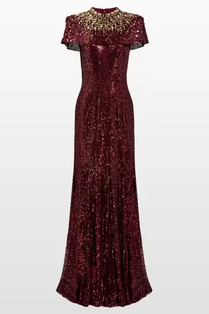 Jenny Packham Sequin-embellished Gown - Cardinal