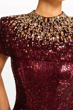 Jenny Packham Sequin-embellished Gown - Cardinal
