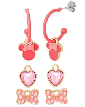 Disney Minnie Mouse Bow Charm Hoop Earring Set - Pink