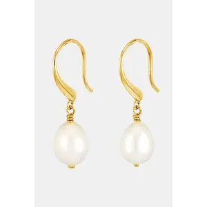 DOWER & HALL White Baroque Pearl Earrings - Yellow Gold Vermeil